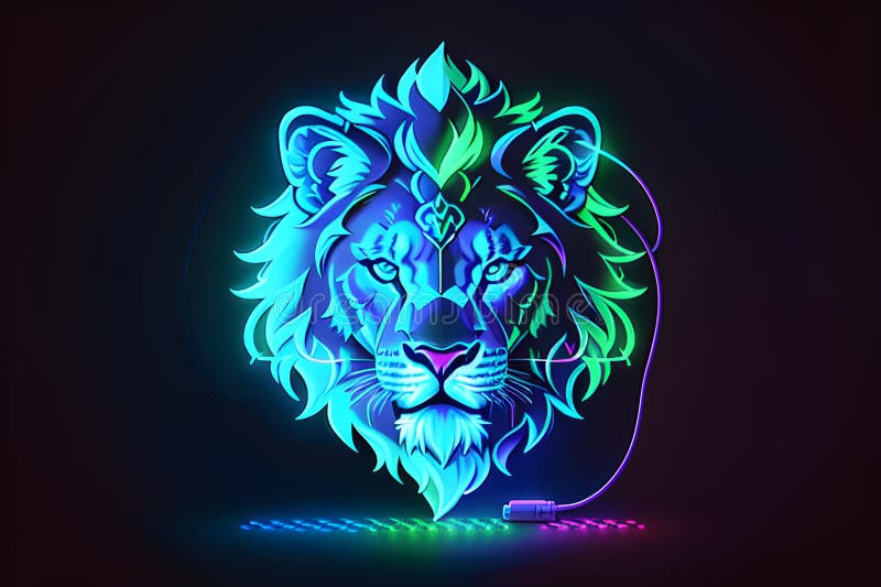 Neon Glowing Outlined Illustration of Lion Stock Illustration ...