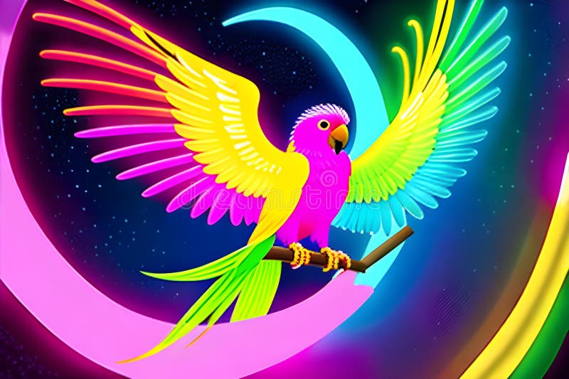 Neon Glowing Outlined Illustration of Parrot Stock Illustration ...