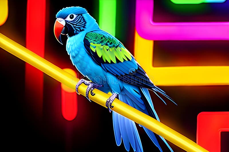 Neon Glowing Outlined Illustration of Parrot Stock Illustration ...