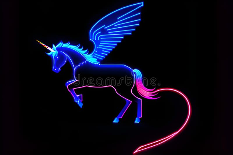 Neon Glowing Outlined Illustration of Pegasus Stock Illustration ...