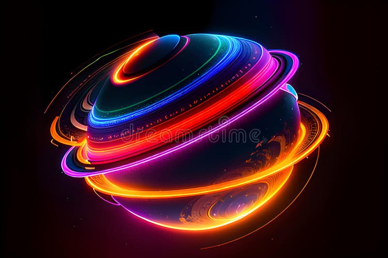 Neon Glowing Outlined Illustration of Abstract Planet Stock ...