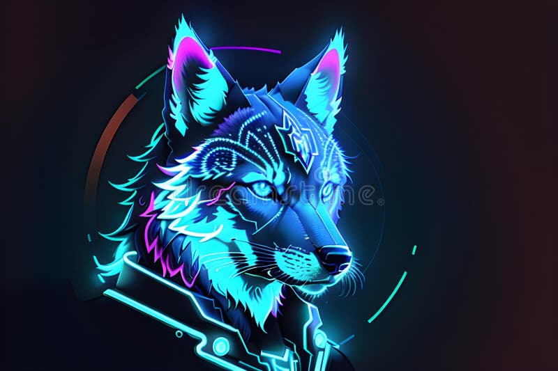 Neon Glowing Outlined Illustration of Wolf Stock Illustration ...