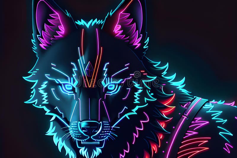 Neon Glowing Outlined Illustration of Wolf Stock Illustration - Illustration of futuristic ...
