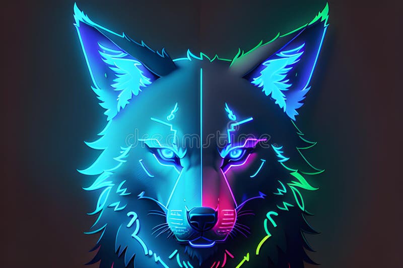 Neon Glowing Outlined Illustration of Wolf Stock Illustration ...