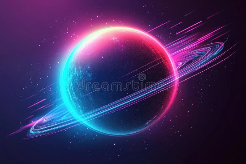 Neon Glowing Planet with Stakes in Outer Space Stock Photo - Image of ...