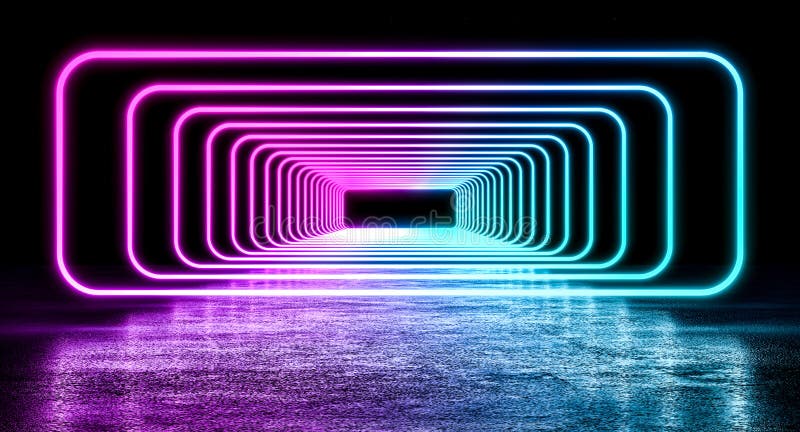 Neon Glowing Purple and Blue Rectangle Frame Tunnel Stock Image - Image ...
