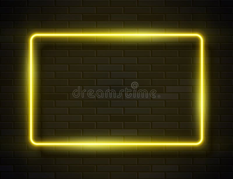 Neon Glowing Rectangle Frame for Banner on Dark Empty Grunge Brick ...