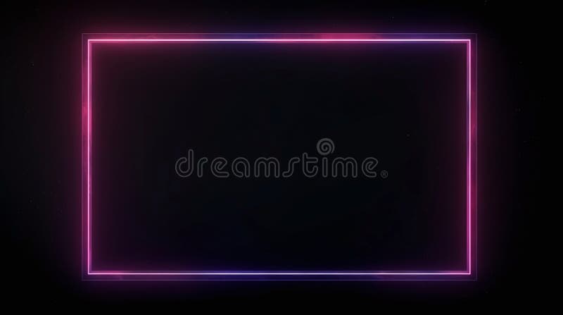 Neon Glowing Rectangle Frame with Pink and Blue Lights on Dark ...
