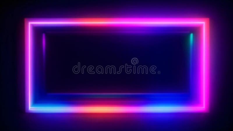 Neon Glowing Rectangular Frame with Dimming Light Colors Effect on Dark ...