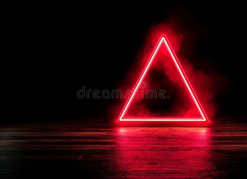 Neon Glowing Red Triangle with Smoke on Dark Background, Creating ...