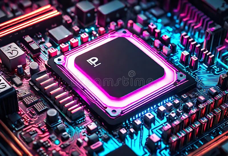 Neon Glowing RGB Motherboard of CPU Stock Illustration - Illustration ...