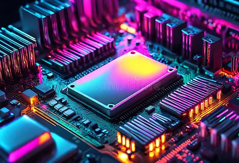 Neon Glowing RGB Motherboard of CPU Stock Illustration - Illustration ...