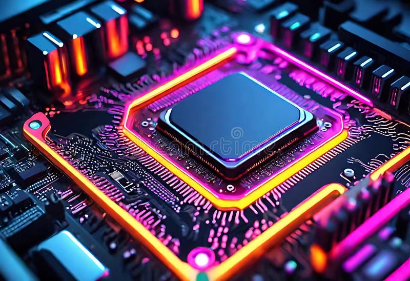Neon Glowing RGB Motherboard of CPU Stock Illustration - Illustration ...
