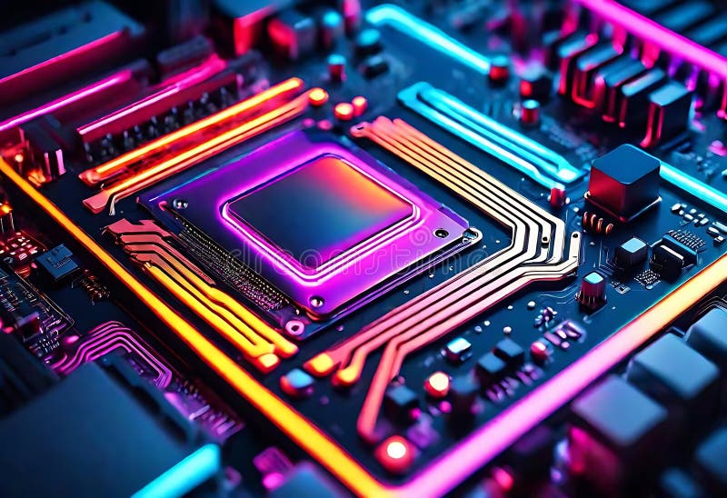 Neon Glowing RGB Motherboard Stock Illustration - Illustration of ...