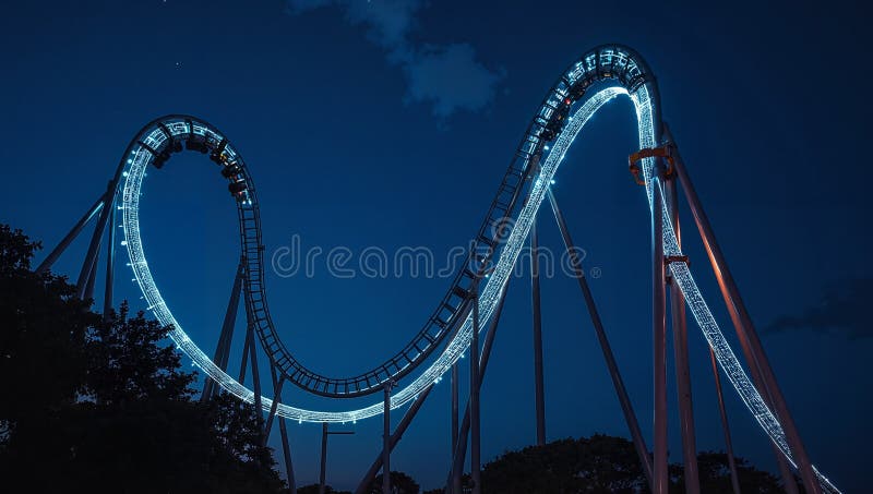 A Glowing Roller Coaster Track in a Night Sky Stock Illustration ...