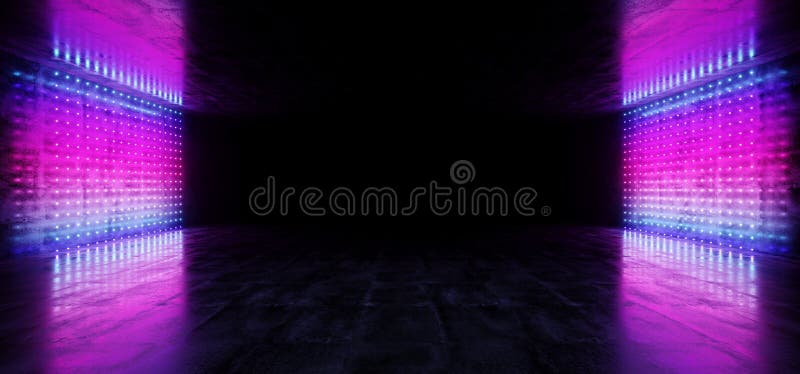 Neon Glowing Sci Fi Futuristic Cyber Retro Empty Grunge Concrete Dark