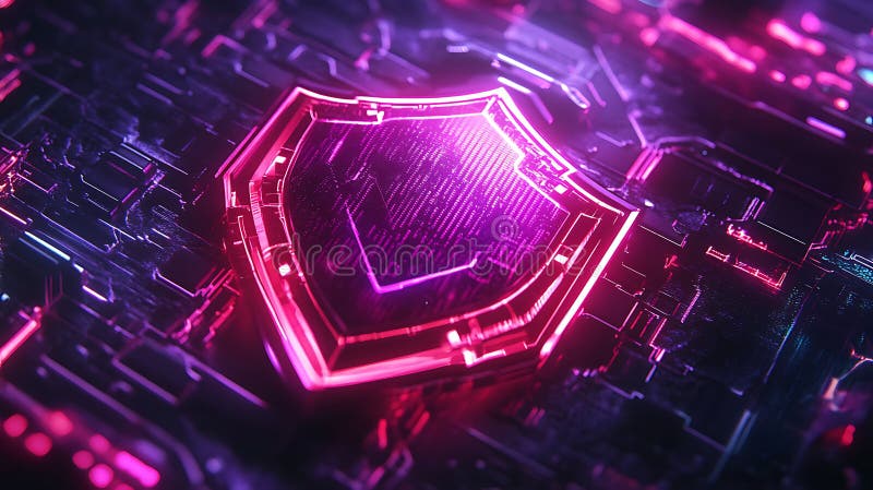 Cybersecurity Shield Digital Protection Neon Glow Abstract Futuristic ...