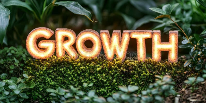 Neon Glowing Sign with the Word Growth on Greenery , Success and ...
