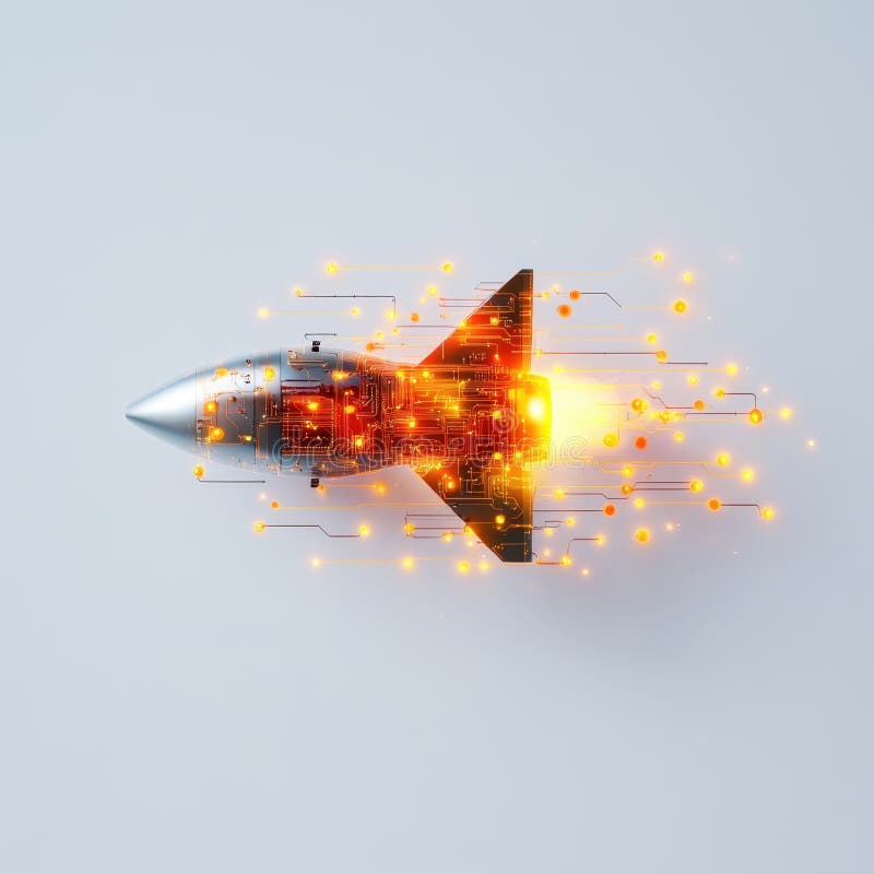 Neon Glowing Spaceship Design with Circuit Patterns Stock Illustration ...