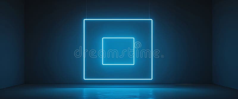 Neon Glowing Square Installation in a Darkened Space Creating a Modern ...