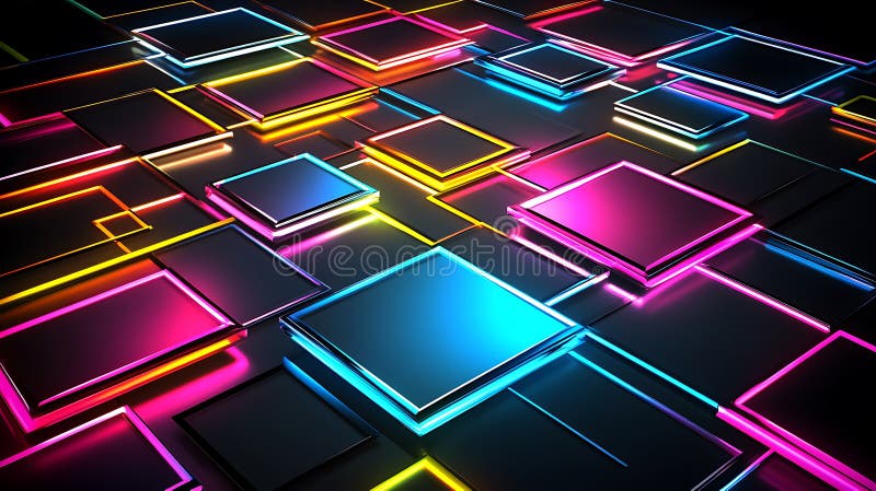 Neon Glowing Squares Abstract Background Design Stock Photo - Image of ...