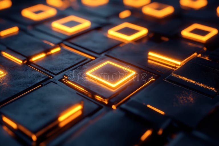 Neon Glowing Squares Create a Striking Cyberpunk Pattern on a Dark ...