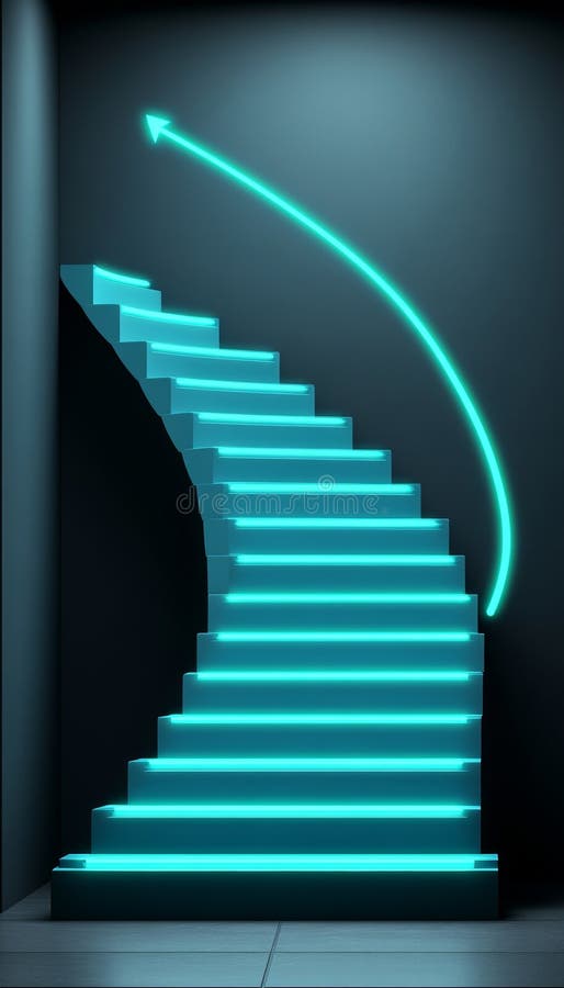 Neon Glowing Stairway, Success and Growth Concept Design Element for ...