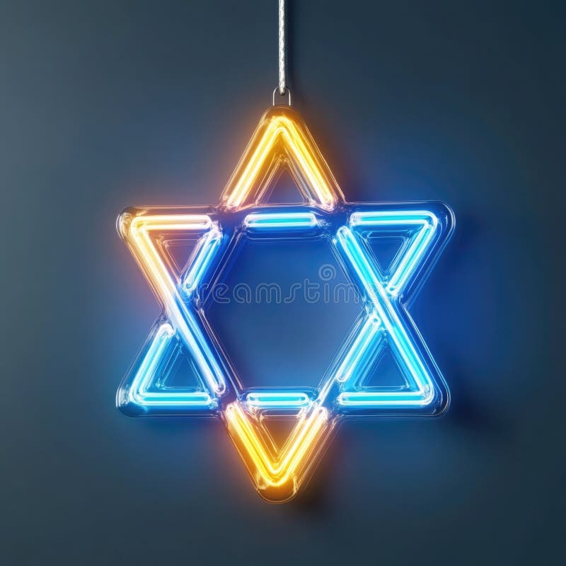 Neon Glowing Star of David with Blue and Gold Tones Stock Illustration ...