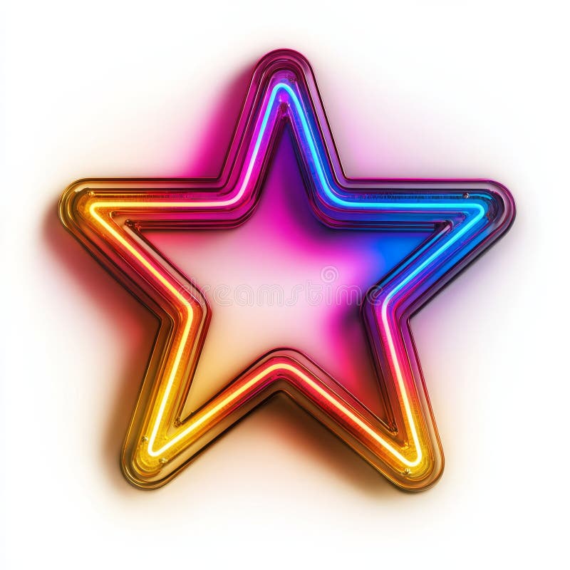 Neon Glowing Star Rating Isolated on White, Icon Stock Image - Image of ...