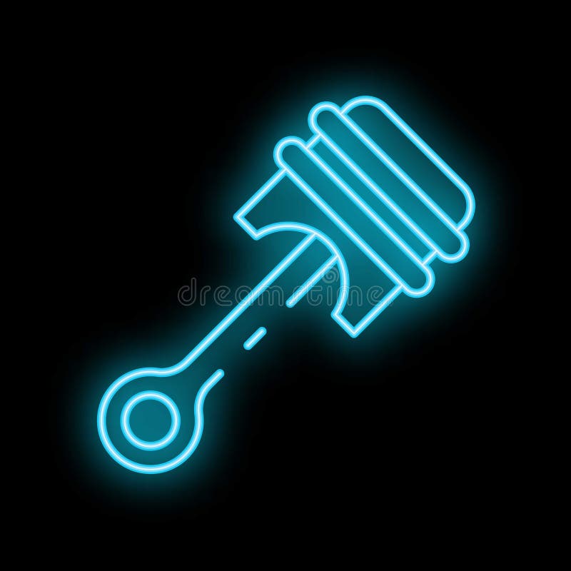 Blue Neon Icon of Engine Piston Glowing on Black Background Stock ...