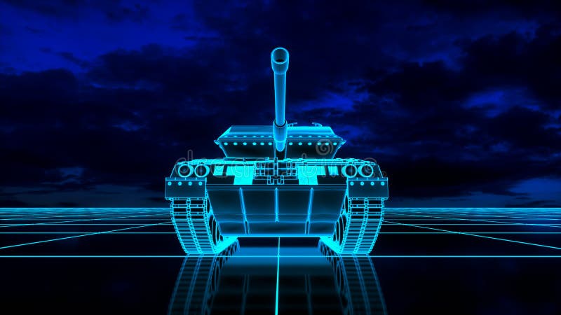 Neon Glowing Tank in a Digital World 3d Rendering Stock Illustration ...
