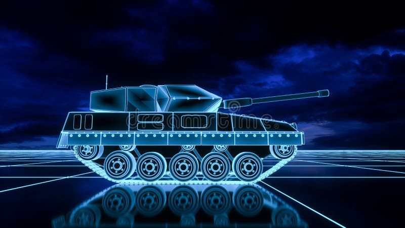 Neon Glowing Tank in a Digital World 3d Rendering Stock Illustration ...