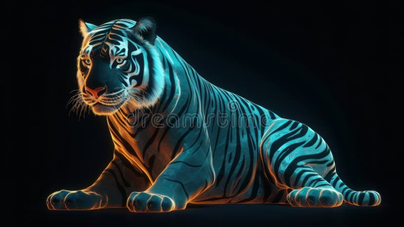 Neon Glowing Tiger Animal Isolated on Dark Background. Generative Ai ...