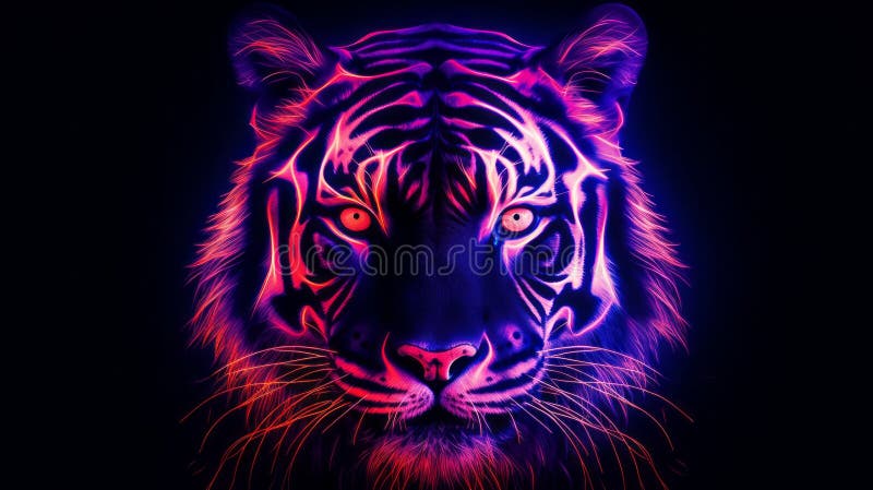 Neon Glowing Tiger Head: a Hyper-detailed Fantastical Creature Stock ...