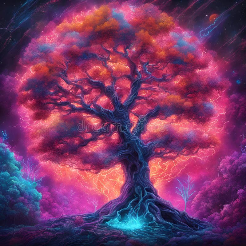 Neon tree stock illustration. Illustration of poster - 288439028