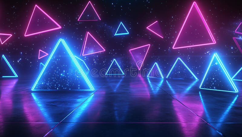Neon Glowing Triangles Abstract Background High Quality Image Stock ...