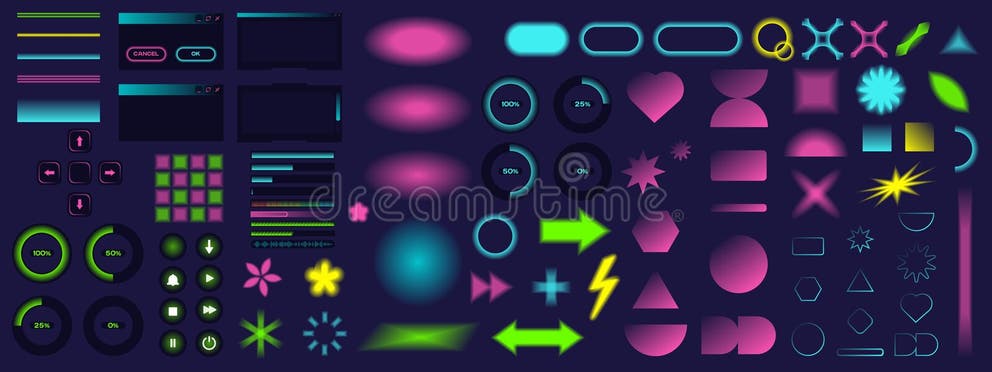 Neon Glowing UI Elements Set with Buttons Progress Bars Shapes and ...