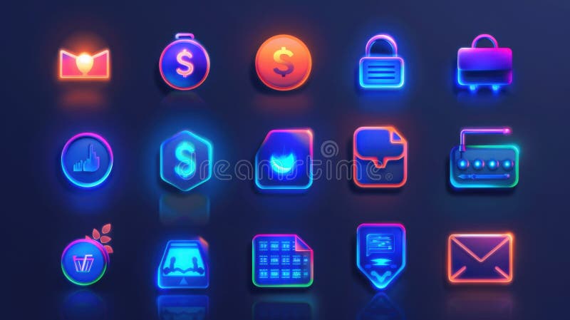 Neon Ui App Icons Futuristic Design Mobile Interface Stock Photos ...