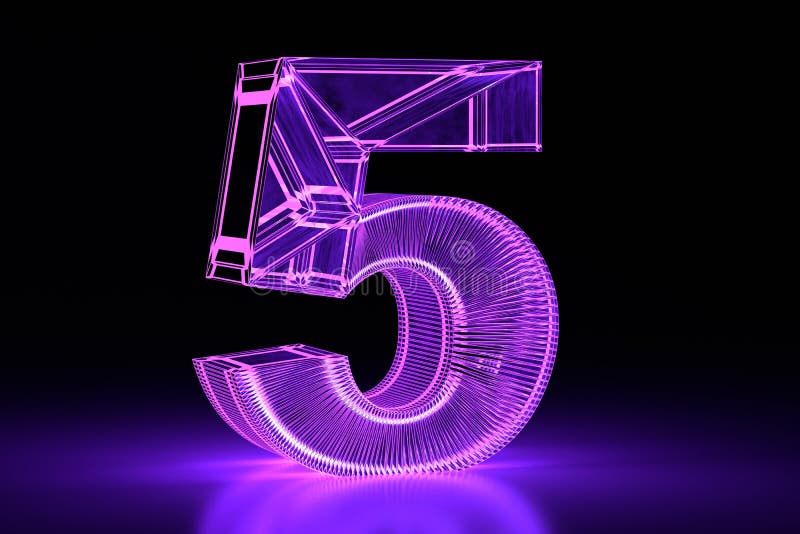 Neon Glowing Volumetric 3D Number Five. Purple. Digital Design Stock ...