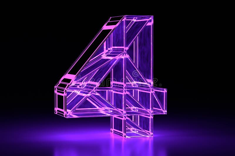 Neon Glowing Volumetric 3D Number Four. Purple. Digital Design Stock ...