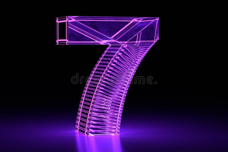 Neon Glowing Volumetric 3D Number Seven. Purple. Digital Design Stock ...