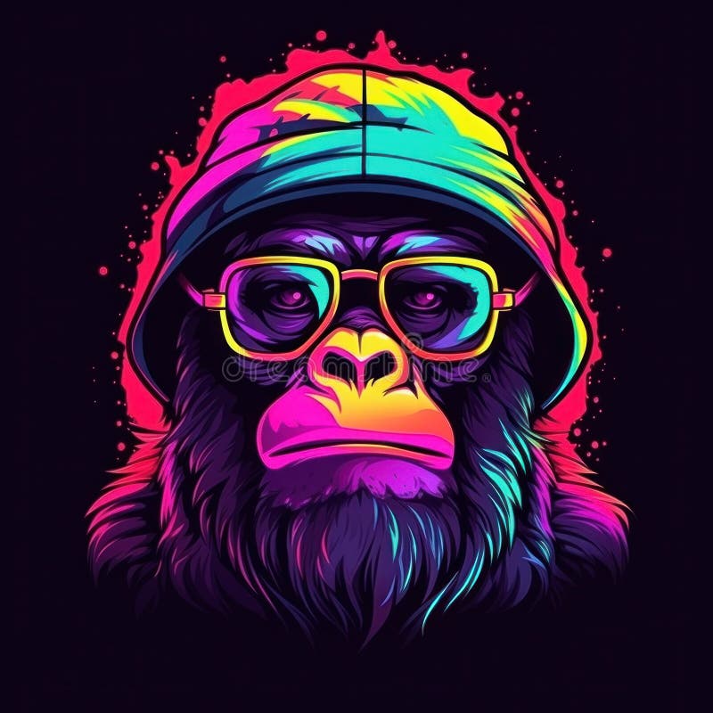Neon gorilla portrait stock illustration. Illustration of mascot ...