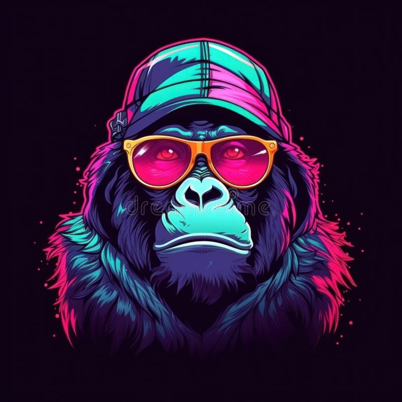 Neon gorilla portrait stock illustration. Illustration of nature ...