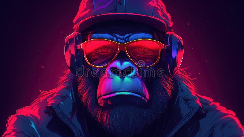 Neon gorilla portrait stock illustration. Illustration of character ...