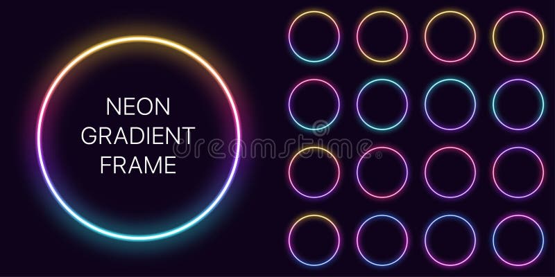 Neon Gradient Circle Frame With Copy Space. Templates Set Of Neon ...