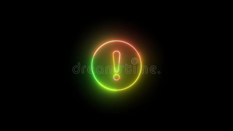 Neon Gradient Exclamation Warning Sign Glowing in Dark Background, Circular Frame, Multicolor ...