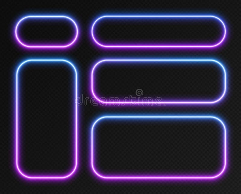 Neon Gradient Frames Set, Collection of Blue-purple Glowing Rounded ...