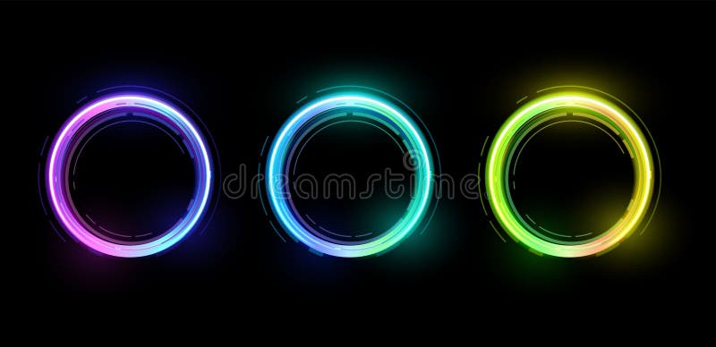 Neon Gradient Line Circle Frame, Glowing Round Border Colorful Vector ...