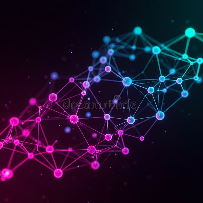 Neon Gradient Network of Interconnected Nodes and Lines Against a Dark ...
