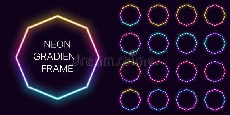 Neon Gradient Circle Frame with Copy Space. Templates Set of Neon ...